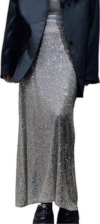 Generic Jupe Longue Femme Paillettes Soir&eacute;e Festive Maxi Jupe Scintillante et Fluide pour F&ecirc;te Mariage Cocktail Gala Jupe A-Line &Eacute;l&eacute;gante et Confortable Taill