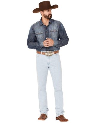 Wrangler Mens Cowboy Cut Active Flex Slim Fit Jean, Bleach, 34W x 32L