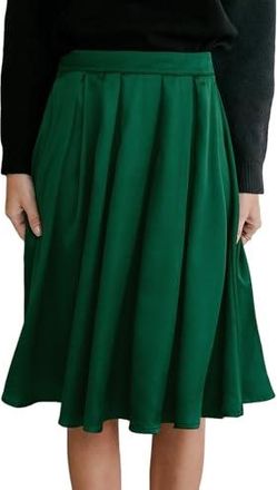 Cupshe Jupe midi pour femme, taille haute, plissée, élégante, fluide, décontractée, pour le travail, les fêtes, vert, XL