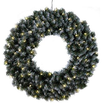 Eglo LED Weihnachtskranz, Kranz Weihnachten beleuchtet, Adventskranz in Tannengr&uuml;n mit wei&szlig;en Schnee-Details f&uuml;r innen und au&szlig;en, warmwei&szlig;, mit Kabel, &Oslash; 70