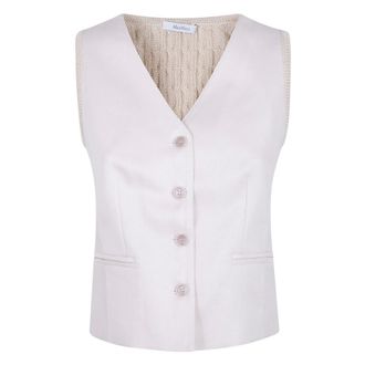 Max Mara Femme, Vestes, Blanc, Taille: 44 FR Calibri Linen Knit Crop Gilet