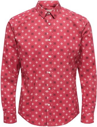 Only & Sons Herren Onself Xmas AOP Slim Poplin Ls Shirt, Karanda Red, M