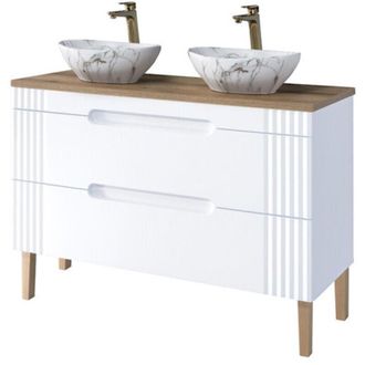 Comad Meuble double vasque &agrave; poser sur pieds 120 cm - Oceanie White - Livraison gratuite