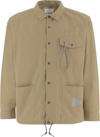 And Wander Homme, Vestes, Beige, Taille: L Veste en m&eacute;lange de coton avec logo