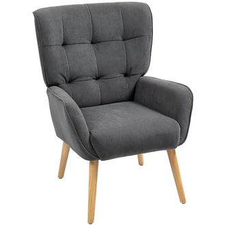 HOMCOM Sessel Wohnzimmer Loungesessel Relaxsessel mit Holzbeine Lesesessel mit Samtoptik, Polstersessel f&uuml;r Schlafzimmer Grau