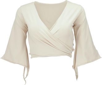Guru Shop Elfen Top aus Bio-Baumwolle, Top Goa-chic, Yoga Wickeltop - Sand, Damen, Size:XL