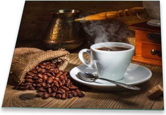 Decorwelt Herdabdeckplatte Abdeckung Ceranfeld Abdeckplatte Schneidebrett 1-Teilig 60x52 Kaffee Kaffeebohnen Weiss Spritzschutz Glasplatte Ceranfeldabdeckung Sc