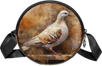 Generic Petit sac &agrave; bandouli&egrave;re rond pour femme, motif pigeon, vintage, avec fermeture &eacute;clair, bretelles r&eacute;glables, sac &agrave; main rond d&eacute;contract&eacute; pour femmes et