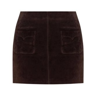 Zadig&Voltaire Femme, Jupes, Brun, Taille: 36 FR Jupe en Cuir Marron Fonc&eacute; avec Poches