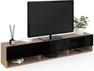 IDMarket Idmarket - Meuble tv 180 cm suspendu elio 2 portes avec étagère bois et noir