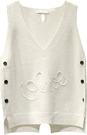 Generic Pull sans manches pour femme et fille en tricot décontracté pour femme - Couleur unie - Col en V, a, S