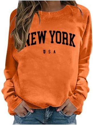 Generic Sweat-shirt &agrave; col rond avec lettres pour femmes, hauts tendance &agrave; manches longues, jolis sweats &agrave; capuche graphiques, preppy mode, backwoods automne, 