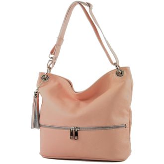 modamoda.de T143 - ital. Leder Schultertasche Umh&auml;ngetasche, Farbe:Rosabeige