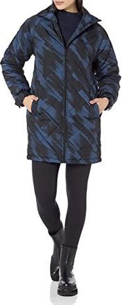 Amazon Essentials Doudoune mi-Longue en Polyester recyclé, Coupe décontractée (Grandes Tailles Disponibles) (Déjà Amazon Aware) Femme, Bleu Profond Brush Stroke, XS