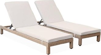 Sweeek Ensemble de 2 Bains de soleil en r&eacute;sine tress&eacute;e lounge Pisa transat Naturel / Beige