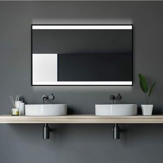 Talos Talos - Black Shine Badspiegel 120 x 70 cm - Badezimmerspiegel mit led Beleuchtung in neutralwei&szlig; - matt schwarz - an-aus Taster am Rahmen
