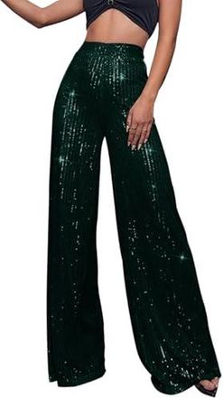 Generic Pantalon &agrave; paillettes brillant pour femme - Taille haute - Pantalon &agrave; paillettes - Taille &eacute;lastique - Pantalon de f&ecirc;te &eacute;l&eacute;gant - Grandes tailles - Pan