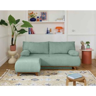 Best Mobilier Bestmobilier - Cristal - 3-sitzer sofa - schlaffunktion und bettkasten und hocker - aus strukturiertem samt - blau