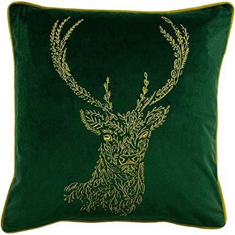 furn. Forest Cushion Cover Wald Fauna Stag Kissenbezug, Samt, Smaragd, 50 x 50cm