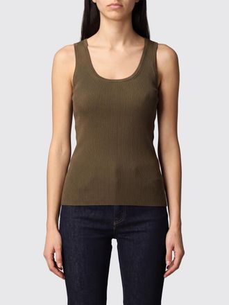 Max Mara Top slim fit en maille de coton c&ocirc;tel&eacute;e avec encolure en U