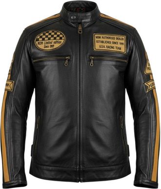 MDM Lederjacke Herren Biker Leder Jacke Freizeit Motorrad Lederjacke mit Protektoren Klassischer Highway-Look mit Protektoren