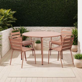 M&S Collection Ensemble table jardin 110 cm + 4 fauteuils en métal terracotta - BACA