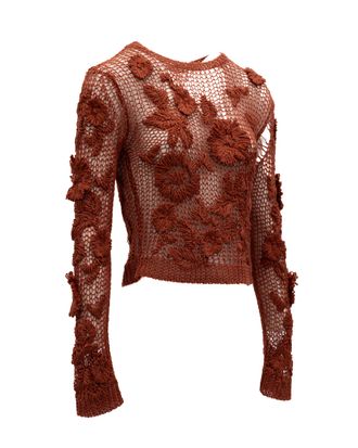Valentino Garavani Womens Rust Crochet Floral Top Brown