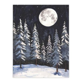 Artery8 Full Moon Over Winter Forest Landscape Snowy Trees Living Room Extra Large XL Wall Art Poster Print
