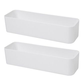 NUOBESTY 2 St&uuml;ck Wandmontierte Lochfreie Aufbewahrungsbox aus ABS Kunststoff lang Wei&szlig; Badezimmer Wandregal zur Platzsparenden Lagerung von Kleinteilen K&uuml;chen 