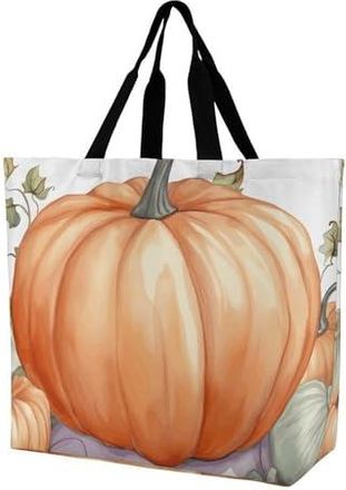 Generic Citrouilles Aquarelles DAutomne Sac A Main Femme Pliable Sacs De Courses Imperm&eacute;able Sac Fourre Tout Pour Shopping Plage Travail