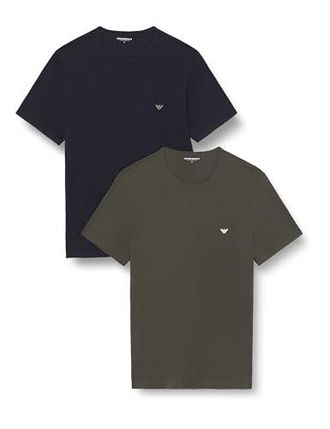 Emporio Armani Lot de 2 T-Shirts &agrave; col Rond en Pur Coton pour Homme, Noir, S, Noir/for&ecirc;t Nocturne, S