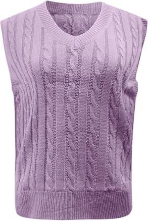 Generic Top Femmes 3X Gilet Tricot Couleur Unie Pull Col V Gilet Pull Gilet Pull Sans Manches Gilet Indispensable pour Femme, violet, XXX-Large