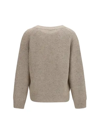 Brunello Cucinelli Cashmere and Mohair V-Neck Sweater - Beige