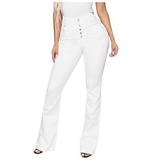 Generic Baggy Jeans Y2K Pantalon &eacute;vas&eacute; pour femme Taille haute Coupe skinny Bootleg Denim Pantalon long extensible Pantalon de loisirs Boutons Fermeture &eacute;clai