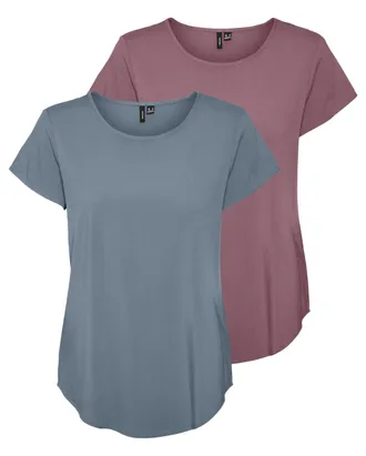 Vero Moda Damen VMBELLA SS TOP 2-Pack WVN GA Kurz&auml;rmeliges Rundhals Shirt, Mesa Rose/Citadel, XXL