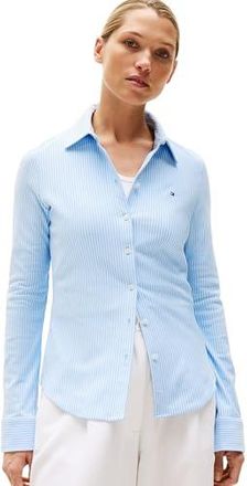 Tommy Hilfiger Chemise Femme 1985 Slim avec Col Pointu, Multicolore (Ithaca Stp/ Vessel Blue), XXS