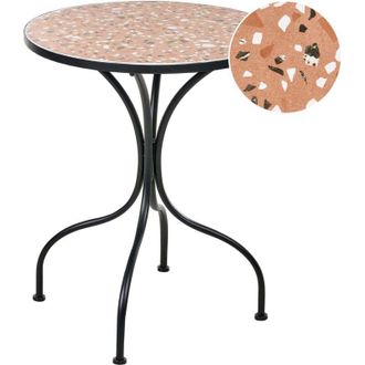 Beliani Table de Bistro Vintage en M&eacute;tal 60 cm avec Plateau Effet Terrazzo Structure en Fer Noire Adrano