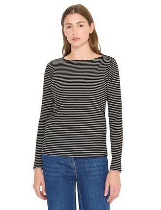 Cecil Gestreiftes Langarmshirt raw Khaki XXL