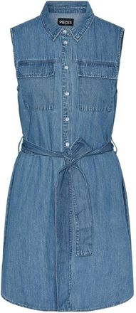 Pieces Damen Pcosalina Sl DNM Mb Dress Noos Bc Kleid, Medium Blue Denim, XL EU