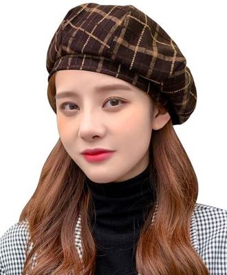 Feoya Bonnet Béret Casquette Chapeau Femmes Classique Francais Laine Chapeau de Béret Femmes Classique Français Chapeau de Béret B-Brun