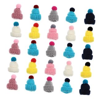 Cabilock 100 Kleiner Strickm&uuml;tzen aus Wollgarn Bunte Kleiner Weihnachtsm&uuml;tzen f&uuml;r Selbstgemacht Bastelbedarf Puppen Deko und Partydeko