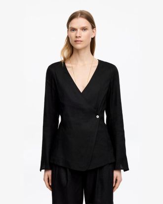 Arket Wickelbluse Aus Leinenmischung -Schwarz
