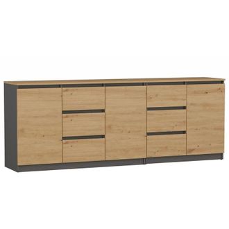 Hucoco Hucoco - costi - Buffet long 3 portes + 6 tiroirs - 200x40x75 cm - Meuble de rangemnt salon salle &agrave; manger