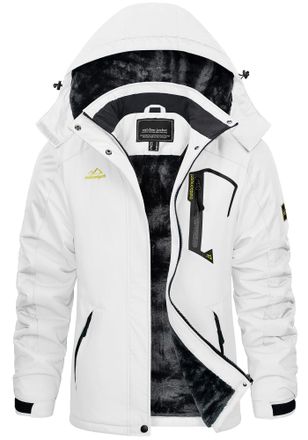 KEFITEVD Skijacke Damen Winddicht Warm Funktionsjacke mit Zip Taschen Fleece Thermojacke Warm Softshelljacke f&uuml;r Snowboarden Wei&szlig; XXL