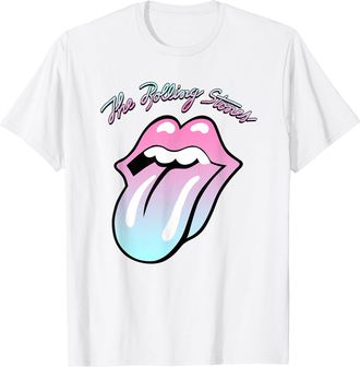 THE ROLLING STONES Offizielle The Rolling Stones Gradient Zunge T-Shirt, Unisex Erwachsene und Kinder, Weiß, S