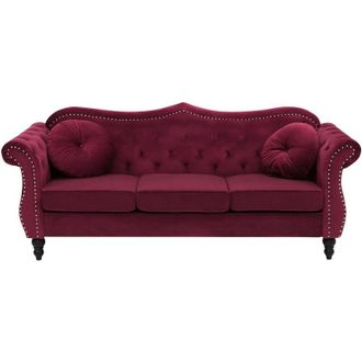 Beliani Beliani - Canap&eacute; Type Chesterfield 3 Places en Velours Rouge avec Dossier Capitonn&eacute; pour Salon au Style Vintage et Glamour
