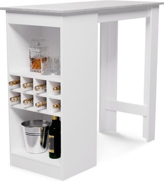 Blumfeldt Bartisch, Stehtisch für Küche, 110cm Massivholz Tisch, Bistro & Bar Stehtisch Rechteckig, Kleiner Holz-Bartisch, Hochtisch mit 3 Verstellbaren Regalen