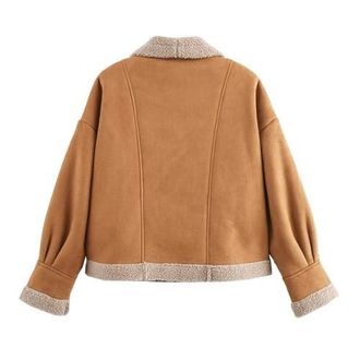 Generic Manteau de printemps 2026 en laine m&eacute;lang&eacute;e pour femme avec revers coupe ample fausse doublure pour lautomne et lhiver, dor&eacute;, M