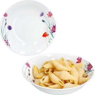 MamboCat Marie 2er Set Servierschalen &Oslash;23cm I 1L I wei&szlig;e hohe Sch&uuml;ssel aus Porzellan mit Blumenwiese-Dekor f&uuml;r Kartoffeln, Kn&ouml;del, Gem&uuml;se, Dessert, Suppe & Co