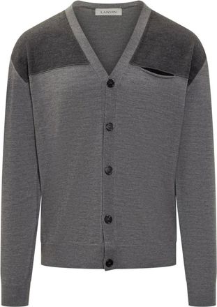 Lanvin Homme, Pulls, Gris, Taille: L V-Neck Wool Cardigan